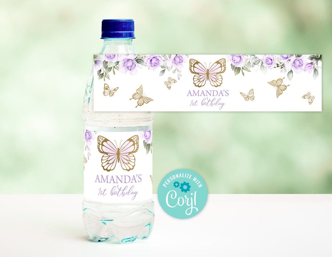 EDITABLE Butterfly Bottle Label Purple Floral Butterfly - Etsy