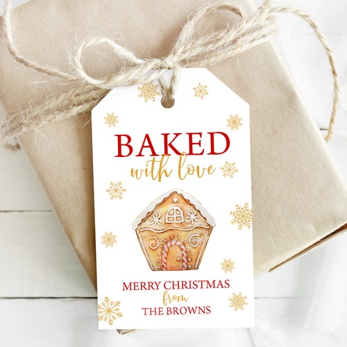 Editable Cookie Tag Baked With Love Tag Merry Christmas Favor | Etsy