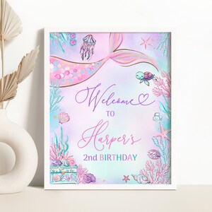 Editable Mermaid Welcome Sign Mermaid Under the Sea Birthday Sign ...