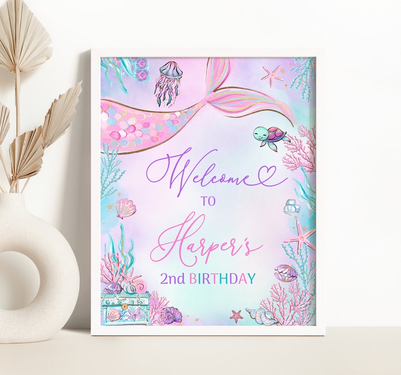 Editable Mermaid Welcome Sign Mermaid Under the Sea Birthday - Etsy