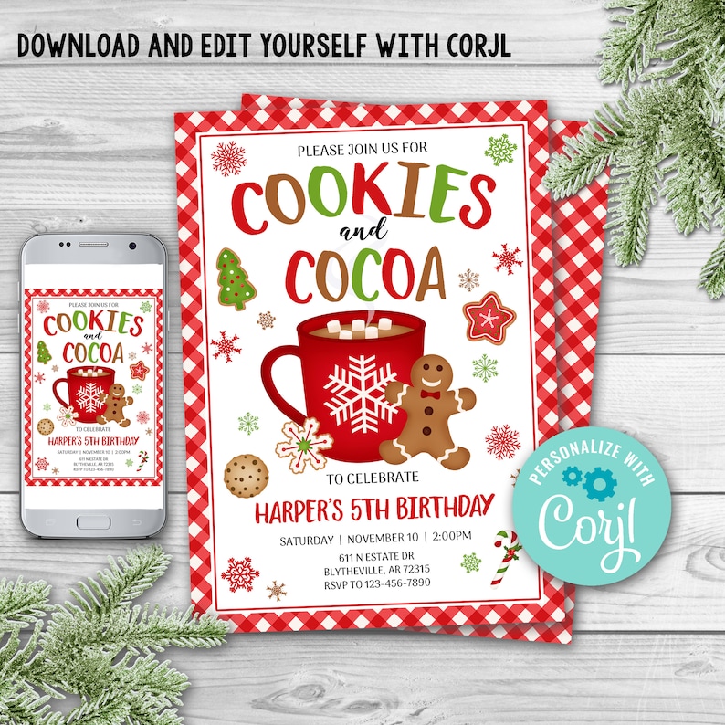 EDITABLE Cookies and Cocoa Birthday Invitation Hot Cocoa Party | Etsy
