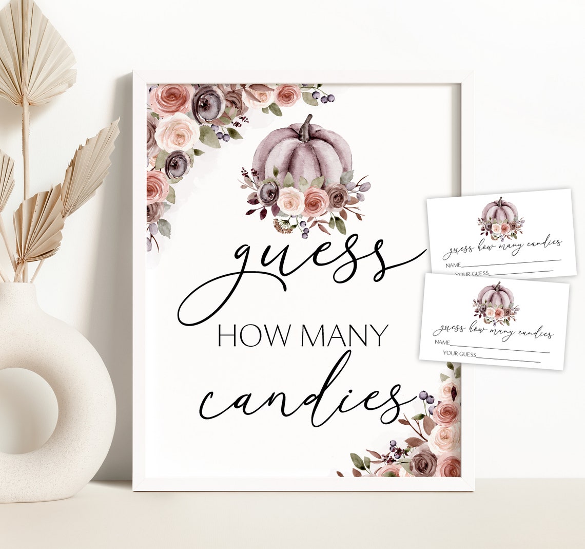 Fall Pumpkin Guess How Many Candies Game Sign Autumn Pumpkin Candies ...