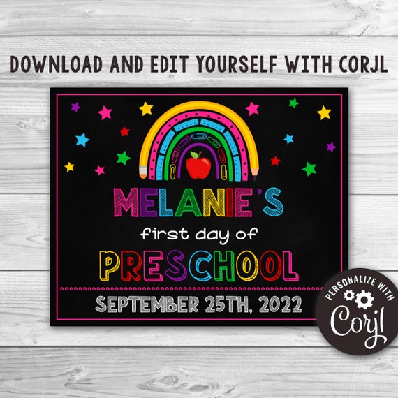 Editable First Day of Preschool Sign First Day of School Sign - Etsy
