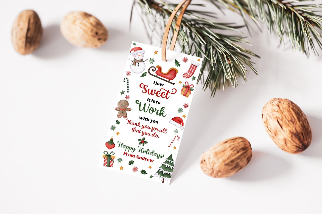 EDITABLE Sweet It is to Work With You Christmas Gift Tag Holiday ...