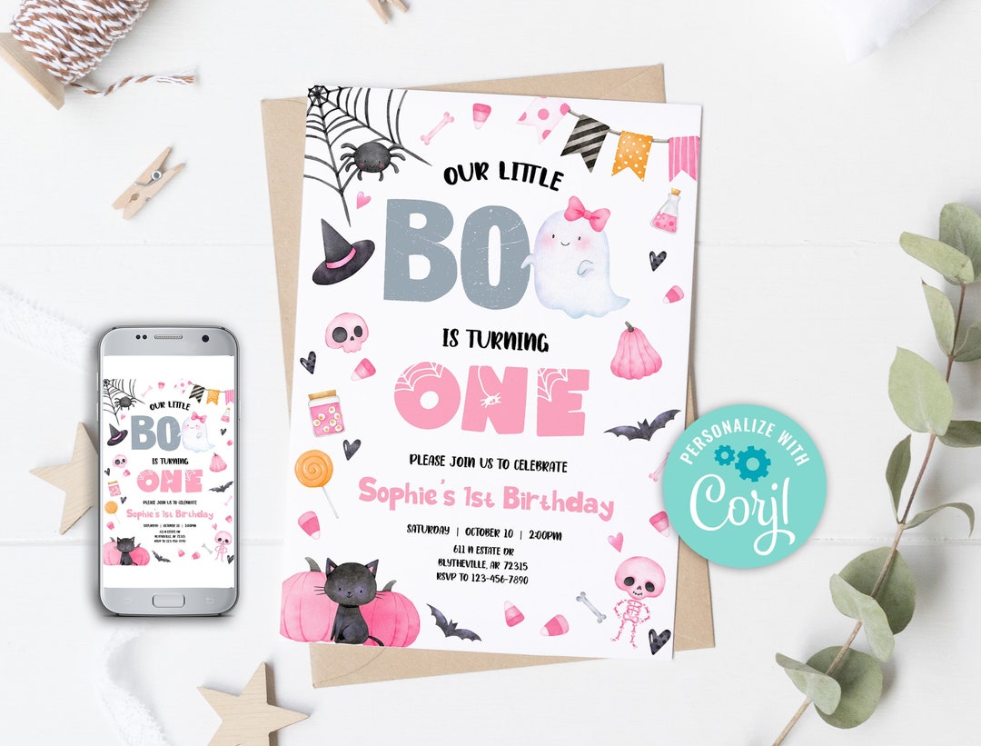 Editable Our Little Boo Birthday Party Invitation Halloween 1st ...