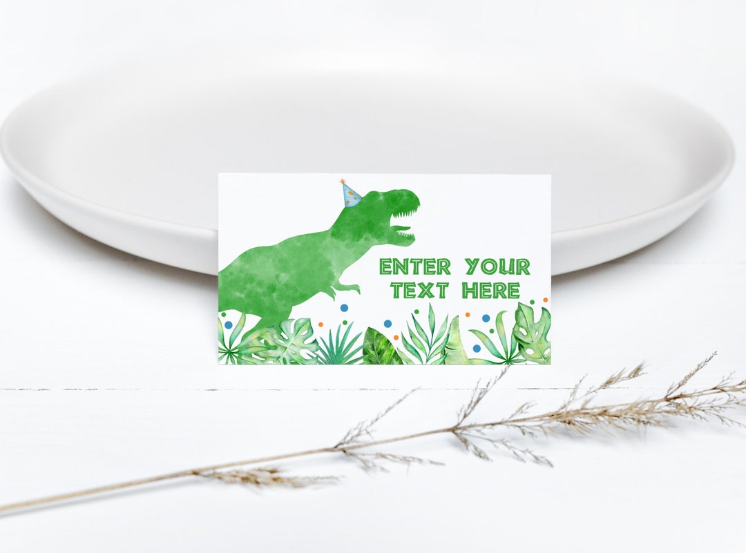 EDITABLE T-rex Tent Card Green Dinosaur Food Label Dinosaur Place Cards ...