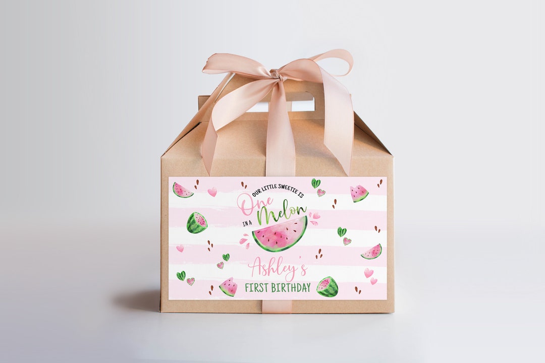 EDITABLE Watermelon Gable Box Favor Labels One in a Melon Party Favor ...