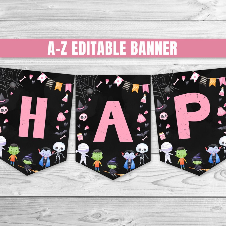 Editable Spooky Halloween Birthday Banner Pink Halloween - Etsy