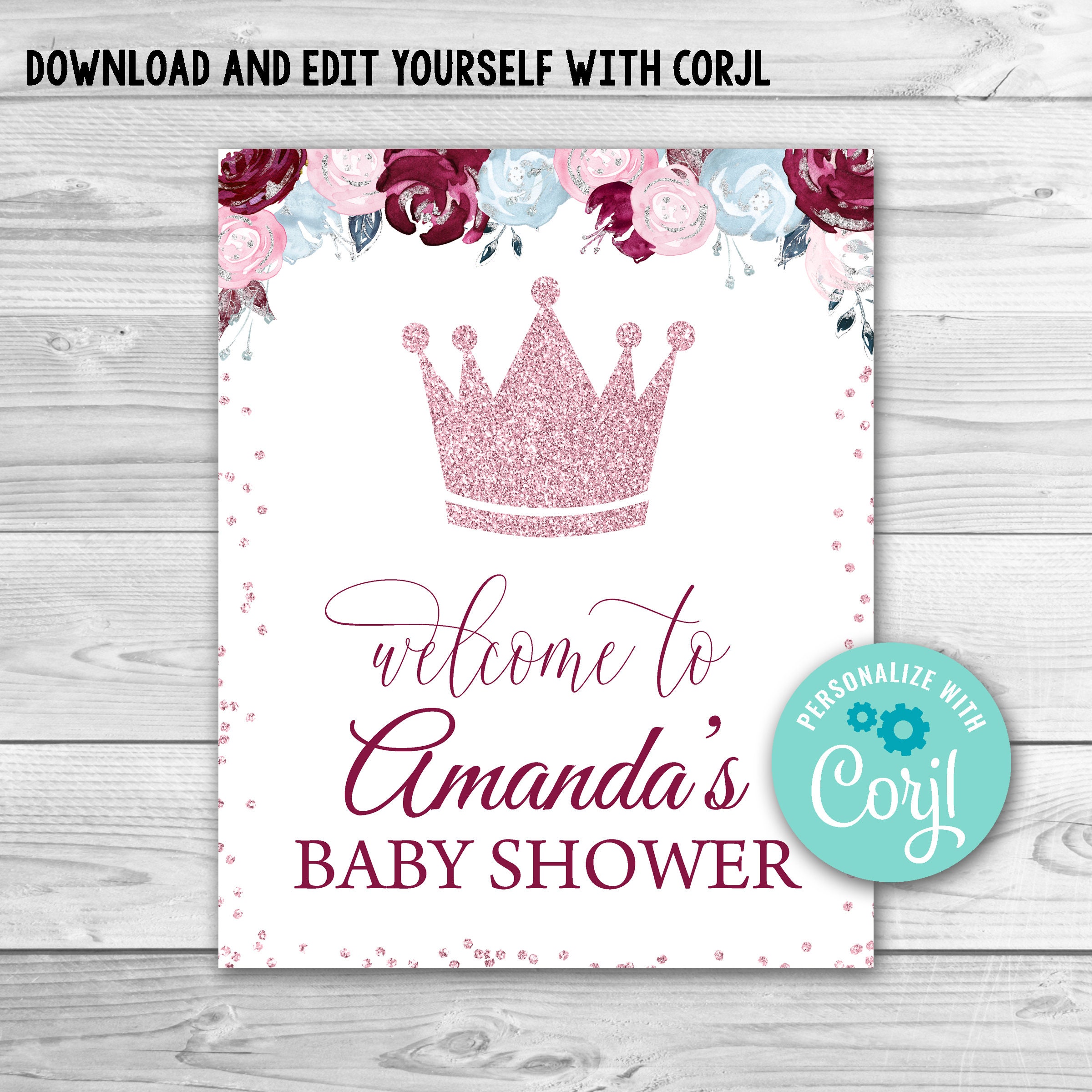 Editable Princess Baby Shower Welcome sign. Princess Welcome | Etsy