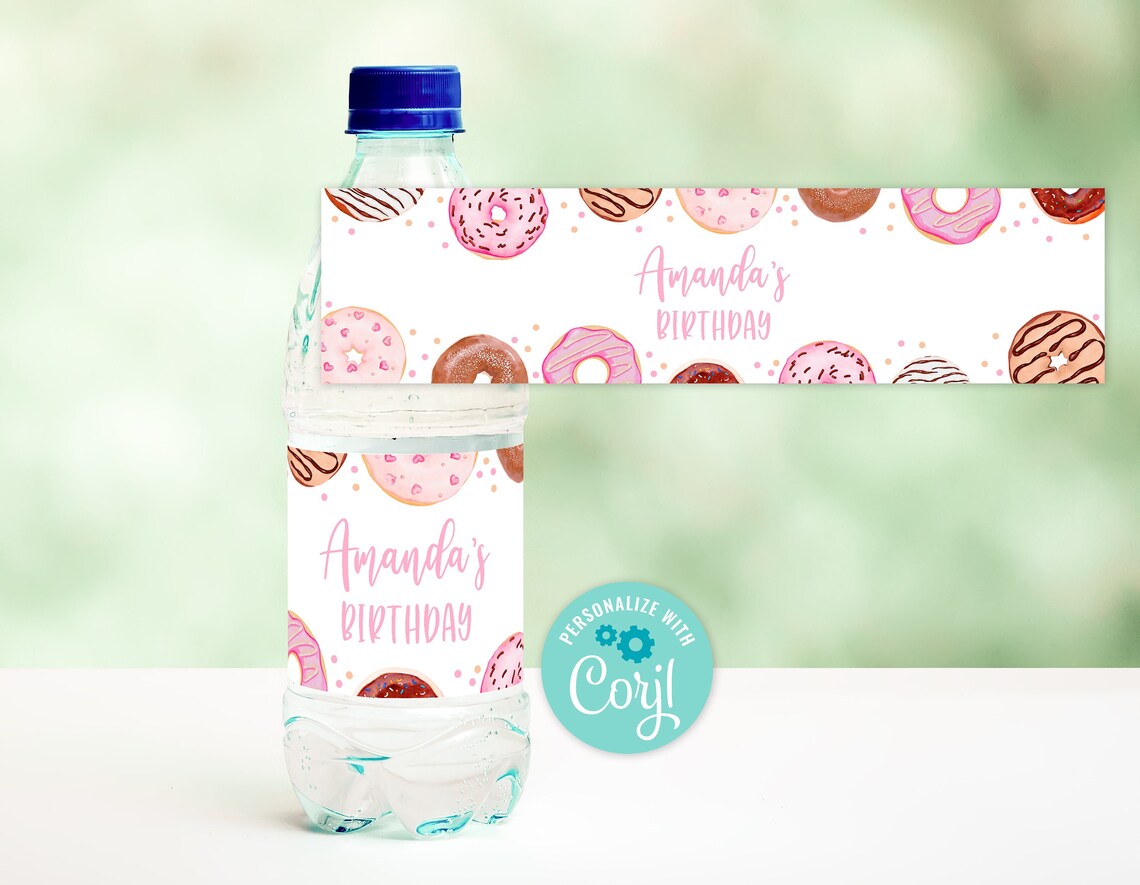 EDITABLE Donuts Bottle Label Doughnuts Birthday Water Label - Etsy