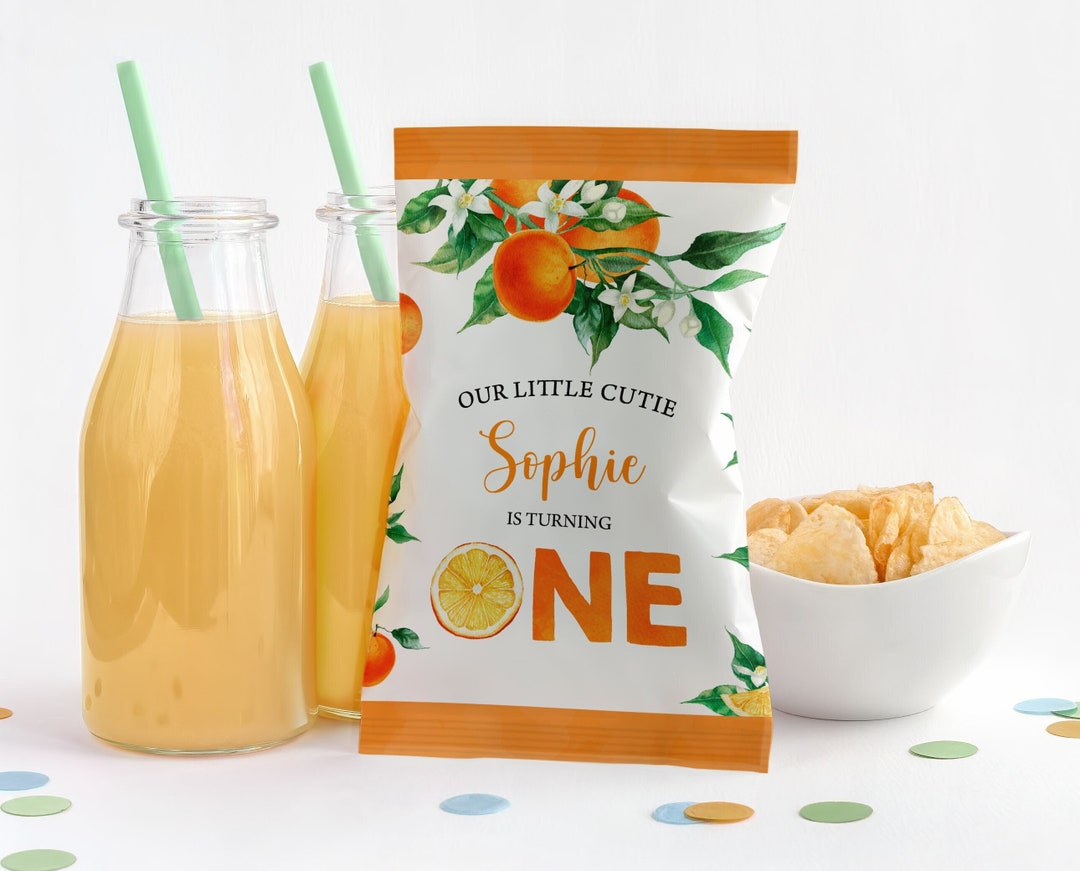 EDITABLE Little Cutie Chip Bag Wrapper Labels Orange Chip Bag Favors ...