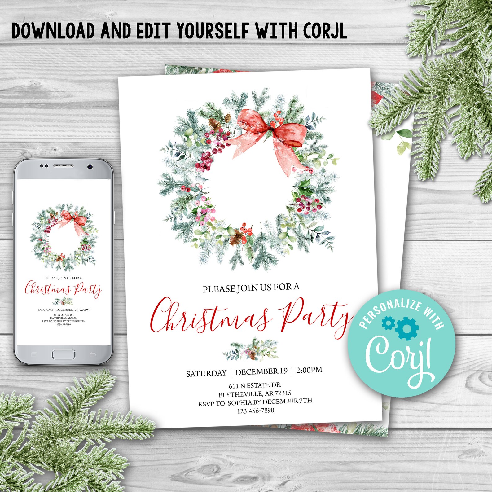 EDITABLE Christmas Party Invitation, Christmas Invitations Printable ...