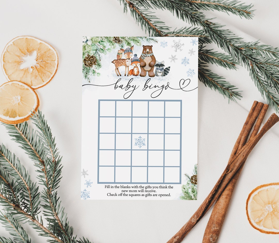 Winter Woodland Animals Baby Bingo Baby Shower Game Snowflake Winter ...