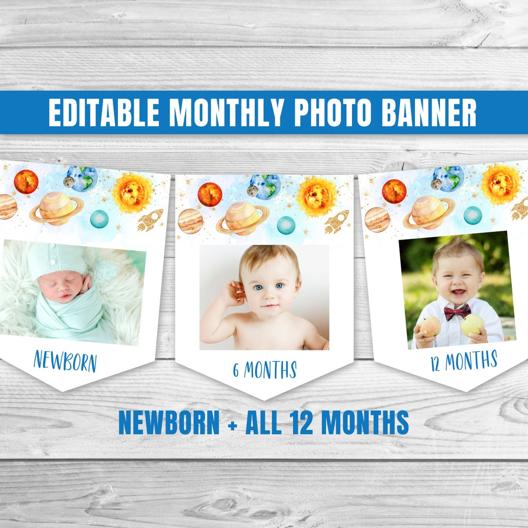 Editable Outer Space Birthday Banner Monthly Photo Banner Planets Outer ...