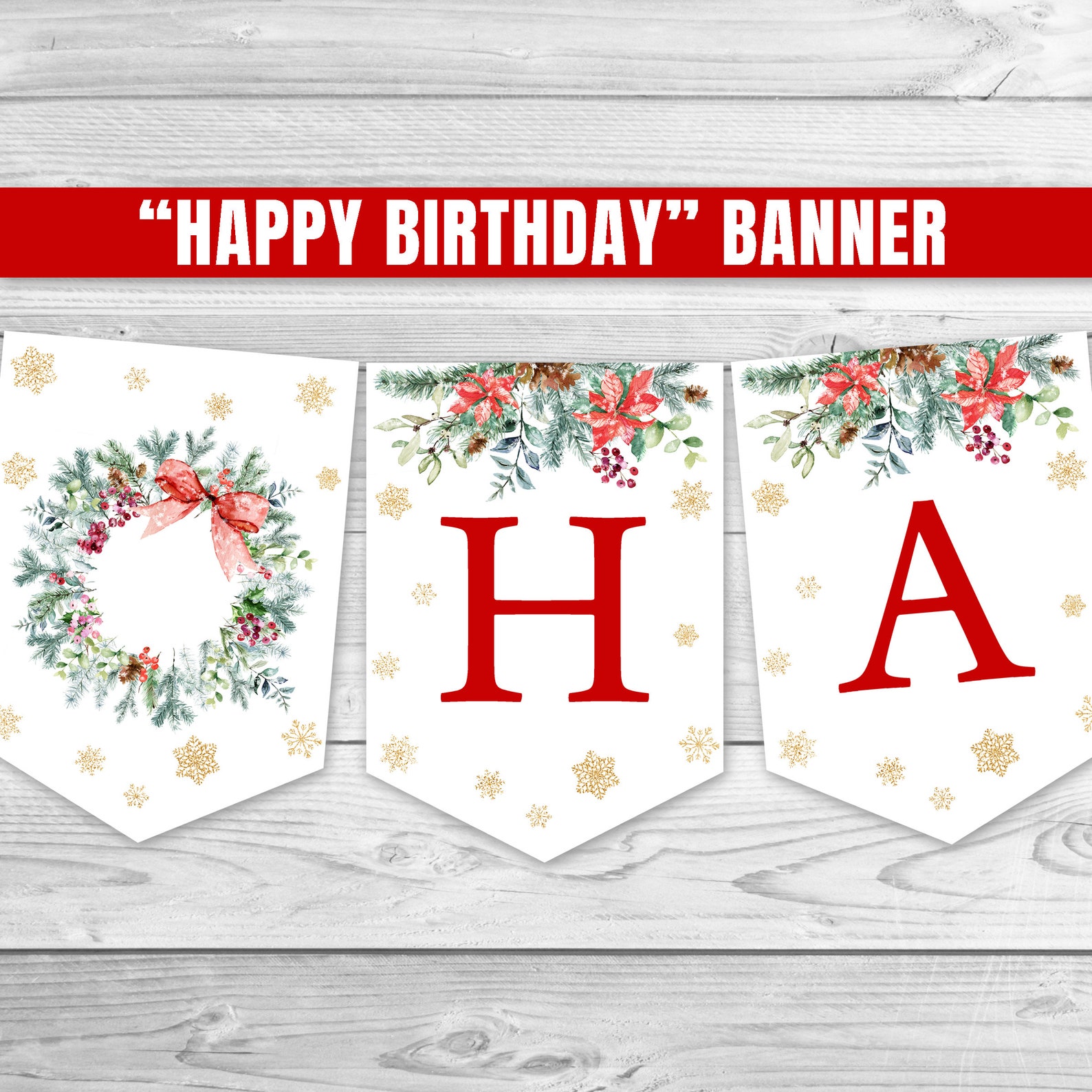 Christmas Happy Birthday Banner Winter Birthday Banner Holiday - Etsy