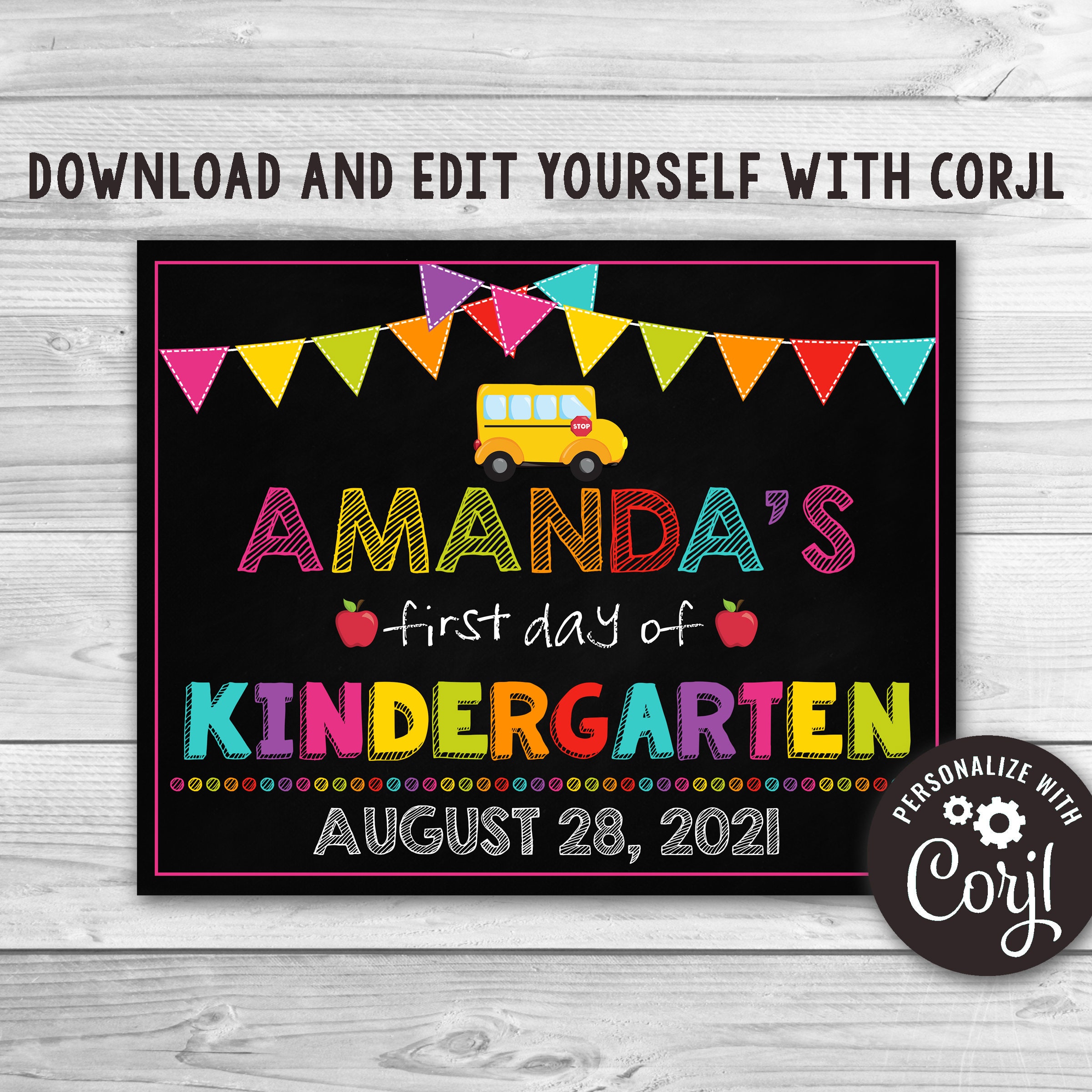 Editable First Day of Kindergarten Sign First Day of School - Etsy