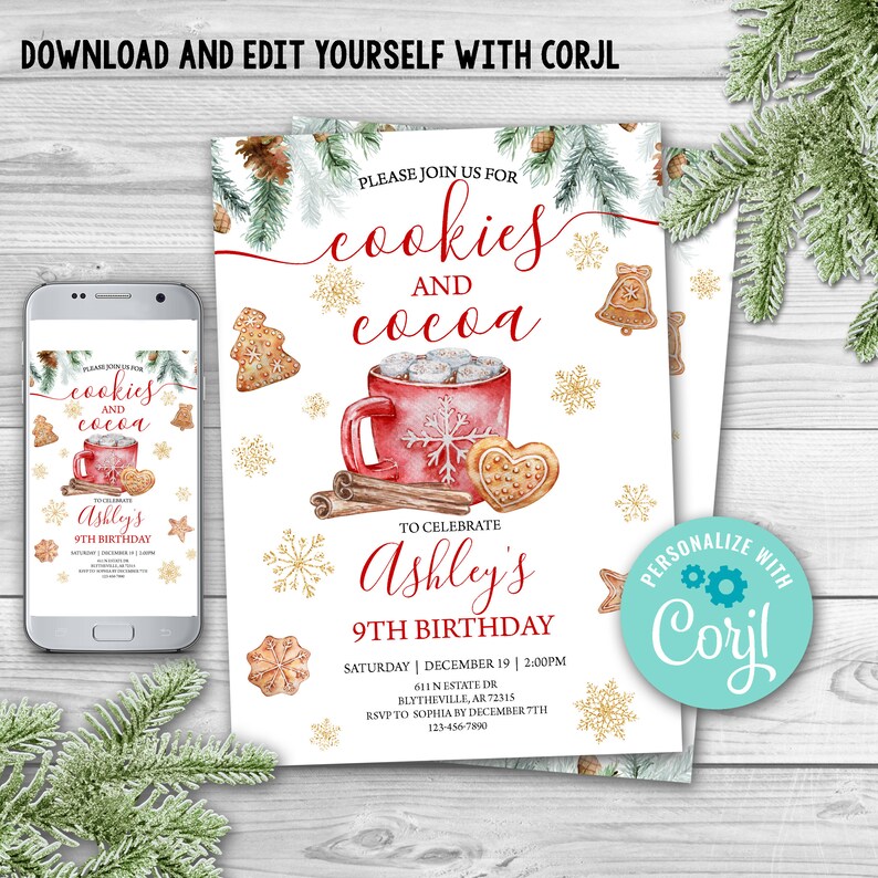 EDITABLE Cookies and Cocoa Birthday Invitation Hot Cocoa Party | Etsy