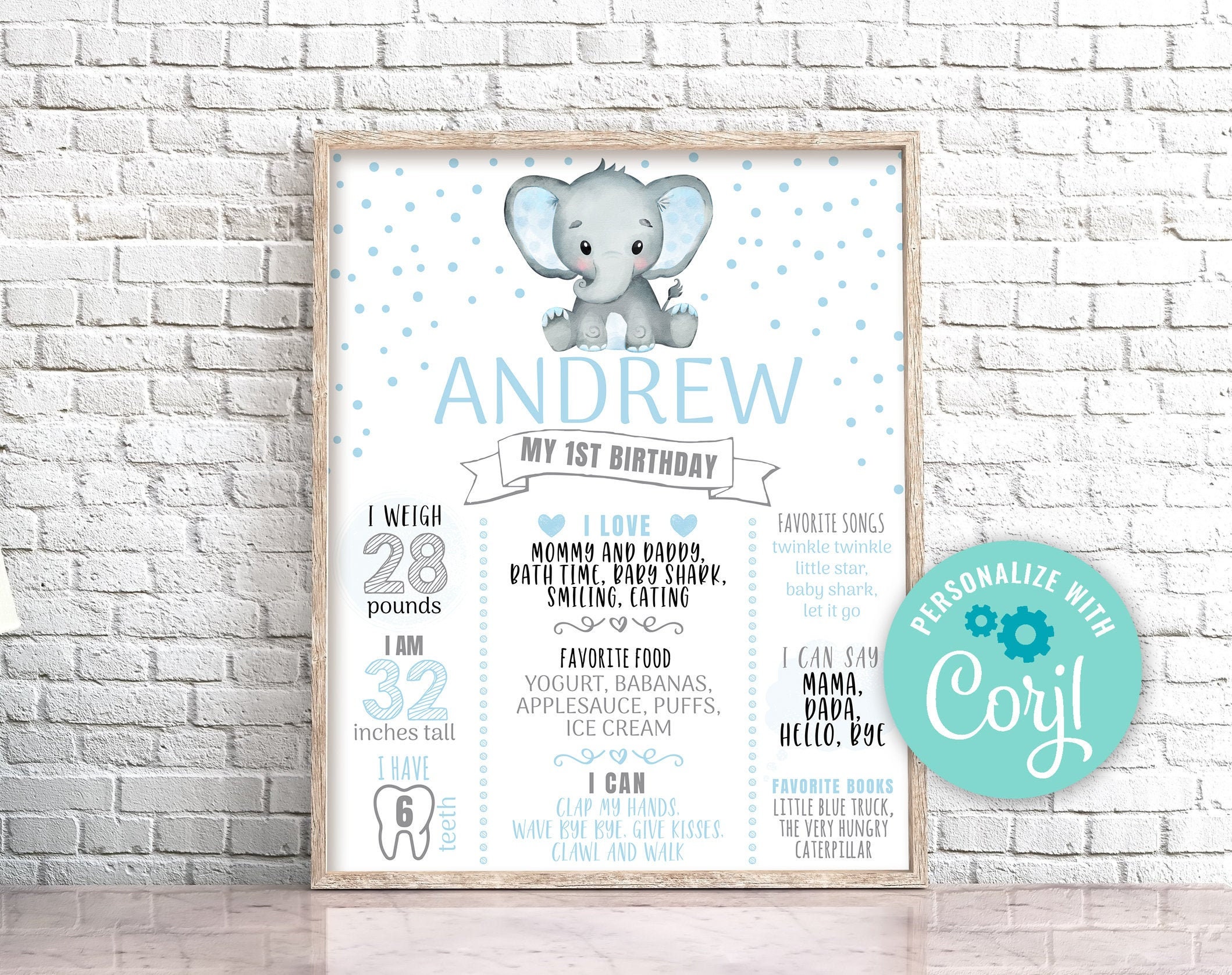 Editable Blue Elephant Milestone Birthday Poster Boy Elephant - Etsy