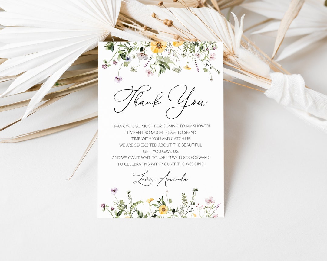 Editable Wildflower Thank You Card Wildflower Love is in Bloom Thank ...
