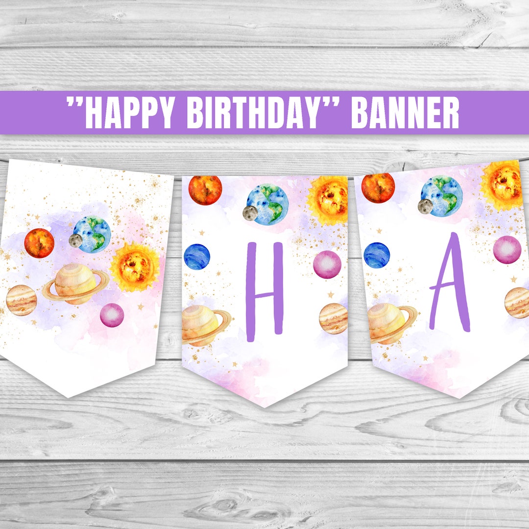 Space Birthday Banner Blue Gold Galaxy Birthday Banner Planets - Etsy