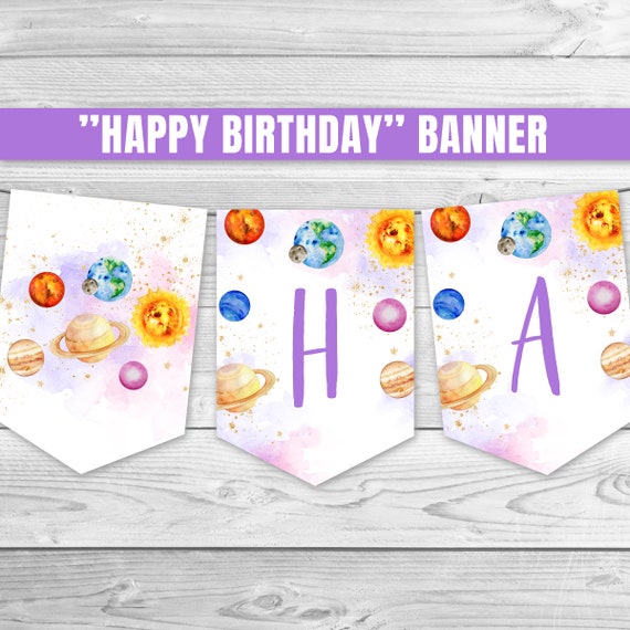 Space Birthday Banner Blue Gold Galaxy Birthday Banner Planets - Etsy