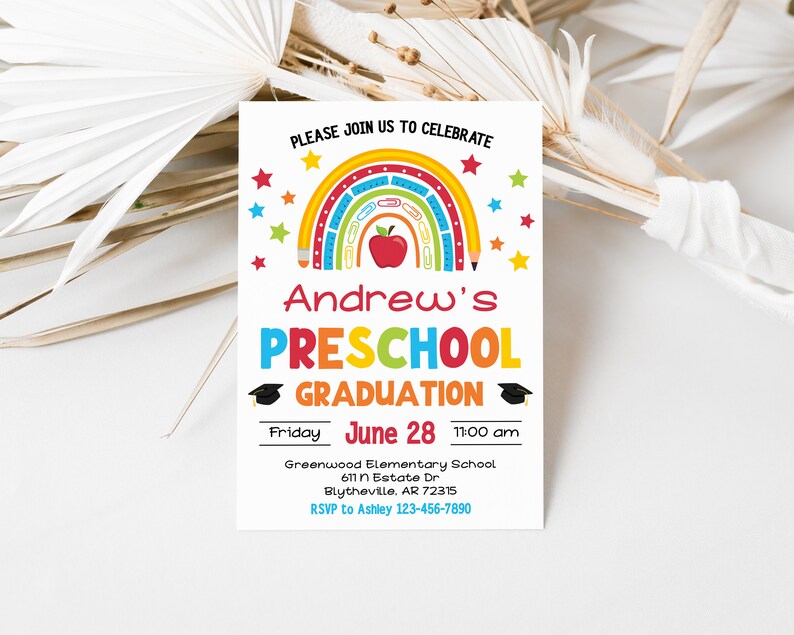 Preschool Graduation Invitation Editable Graduation Ceremony Invitation ...