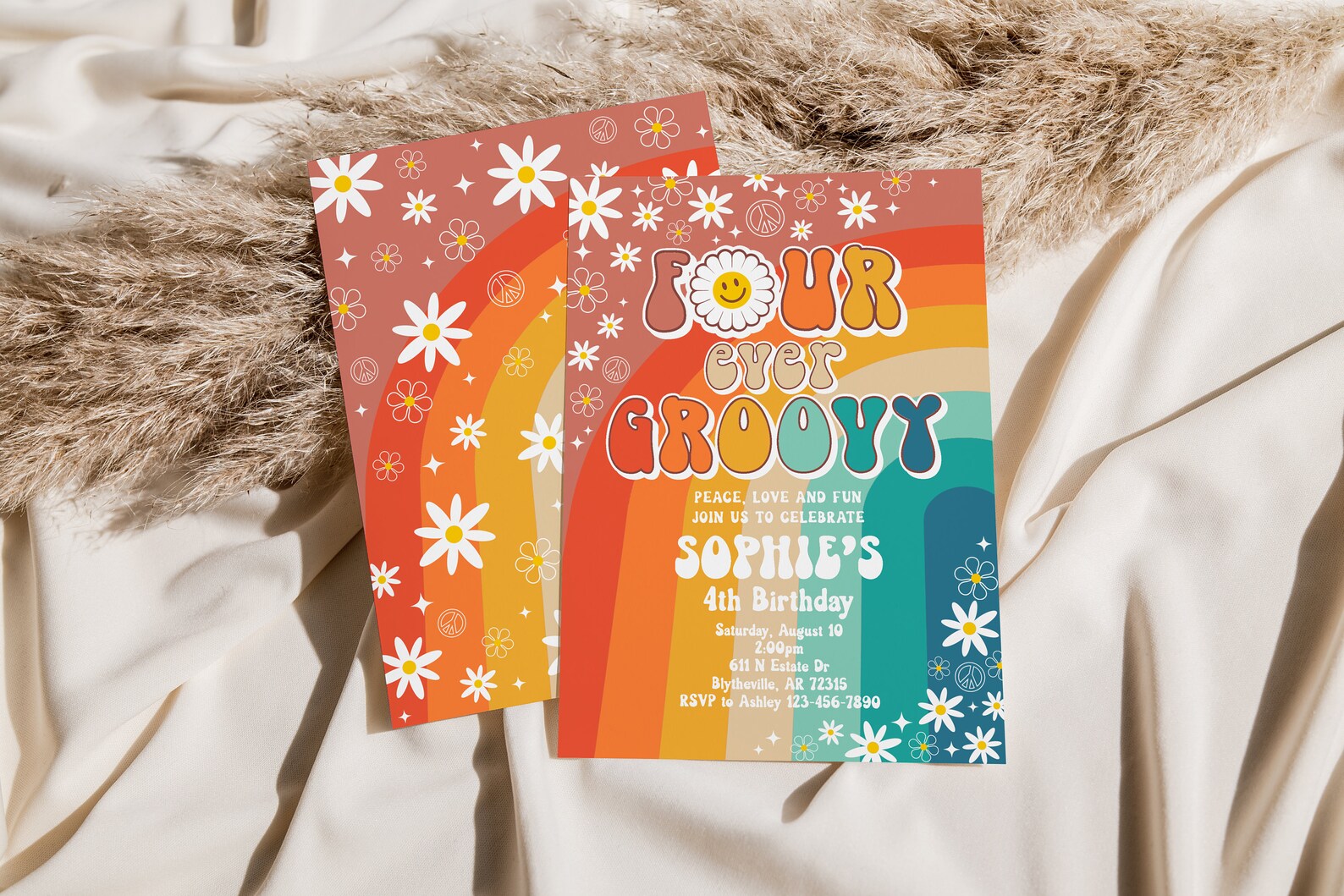 Editable Four Ever Groovy Birthday Party Invitation Daisy | Etsy