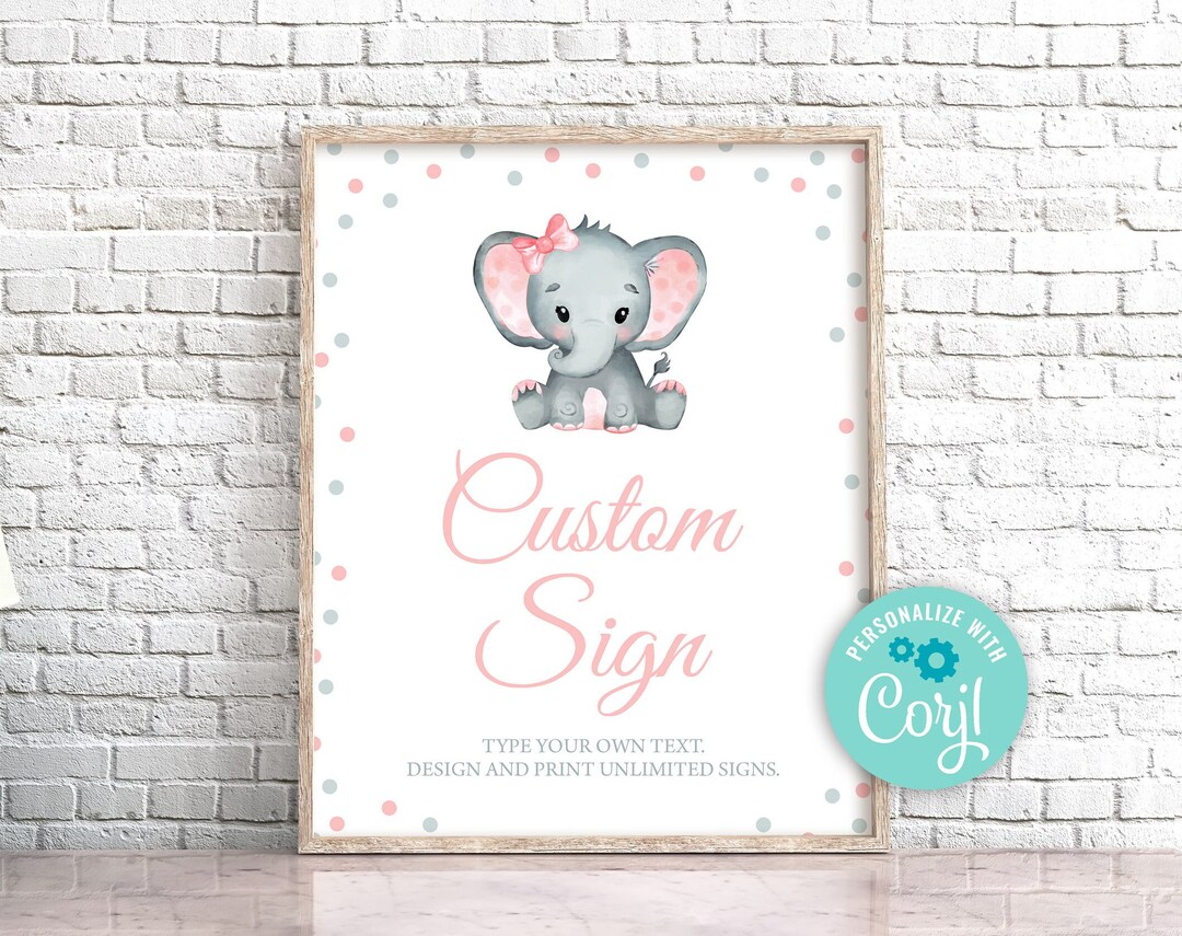 EDITABLE Elephant Birthday Table Sign Pink Elephant Sign Custom ...