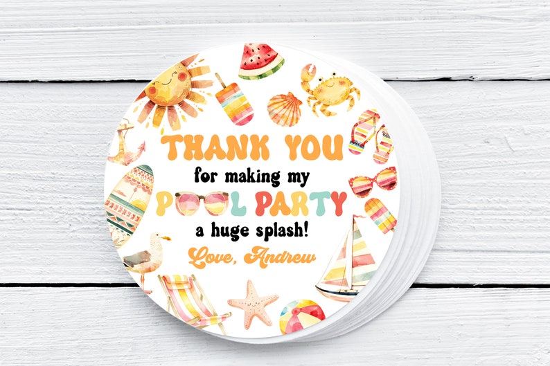 EDITABLE Pool Party Favor Tag Summer Party Thank You Tags Tropical ...