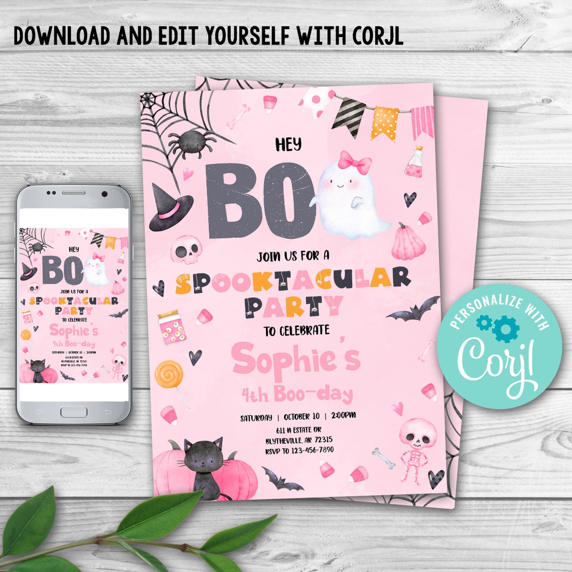Editable Halloween Pink Ghost Birthday Invitation Halloween - Etsy