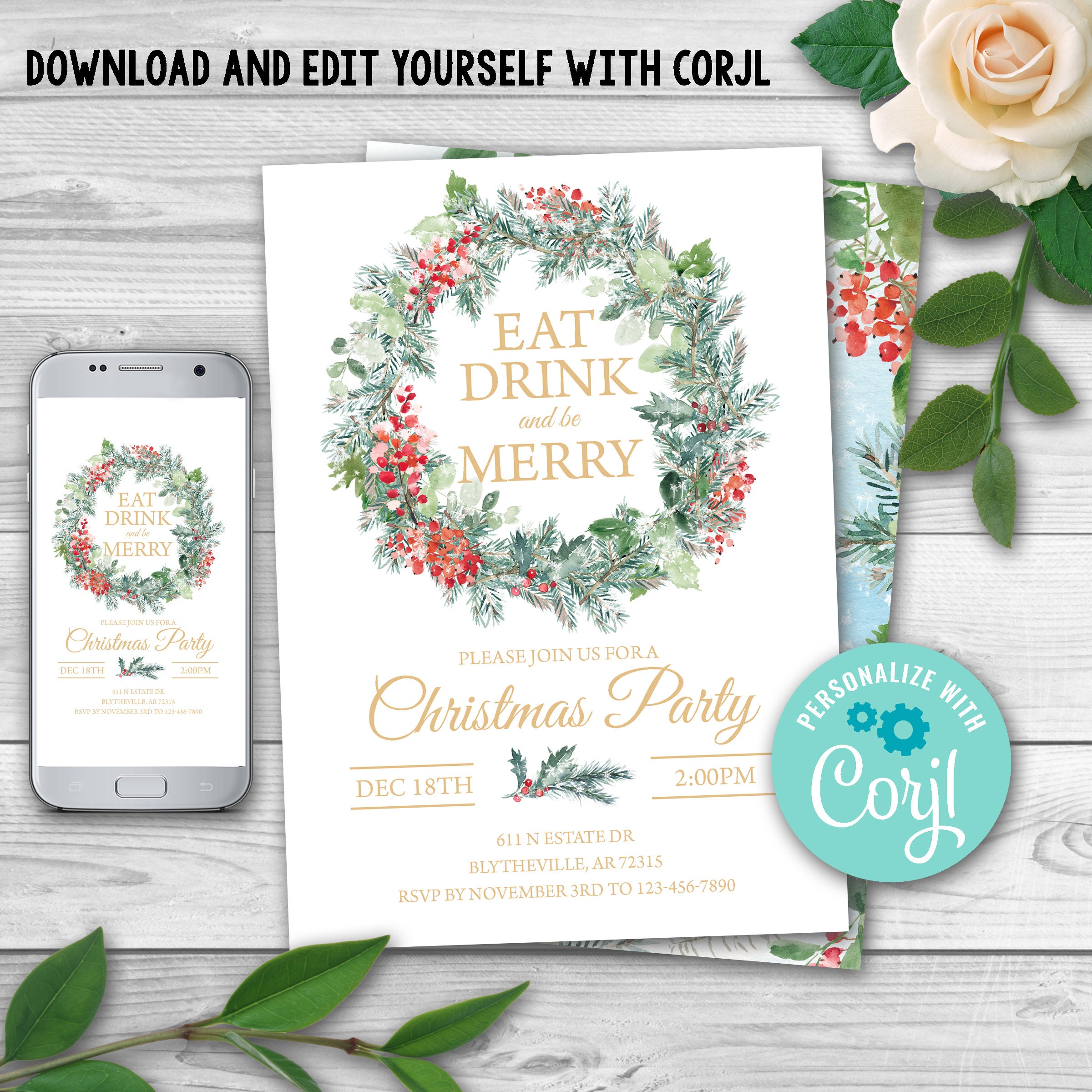 EDITABLE Christmas Party Invitation. Christmas Invite - Etsy