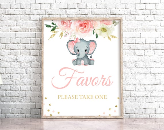 Pink Elephant Favors Sign Girl Elephant Table Decor Sign | Etsy