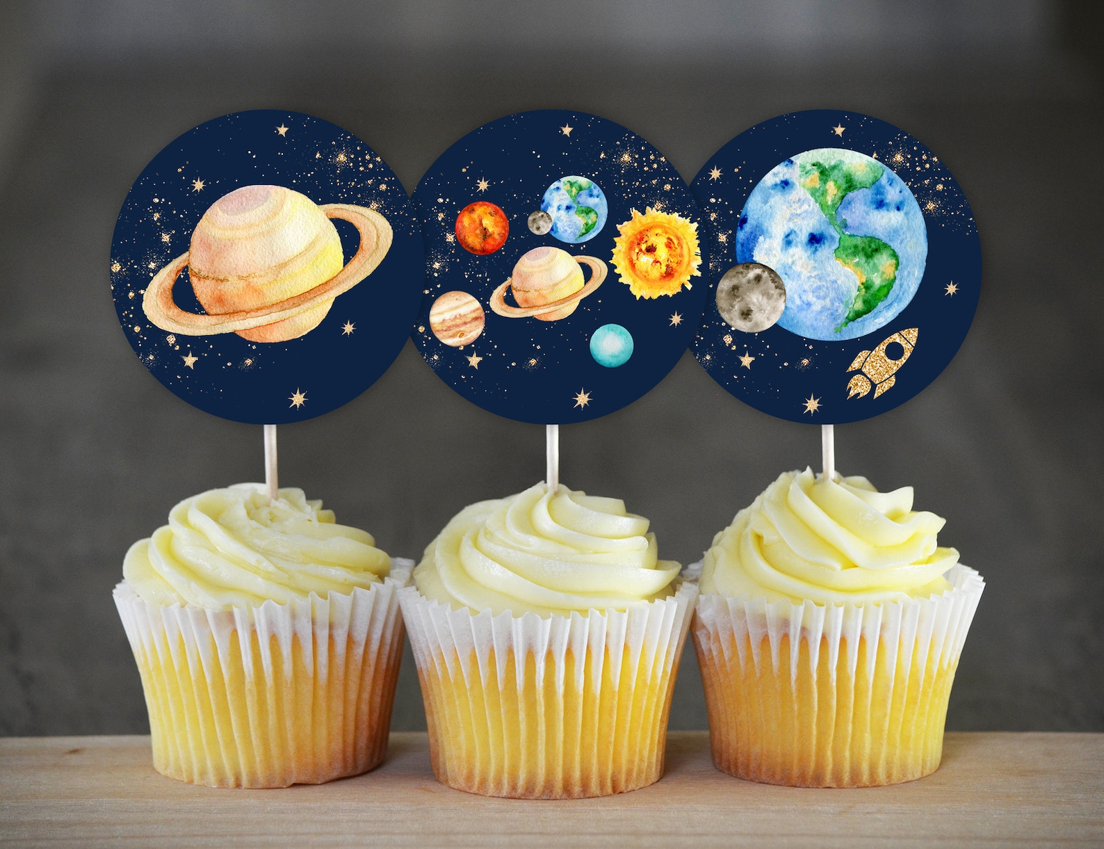 Outer Space Birthday Cupcake Toppers Galaxy Birthday Party - Etsy