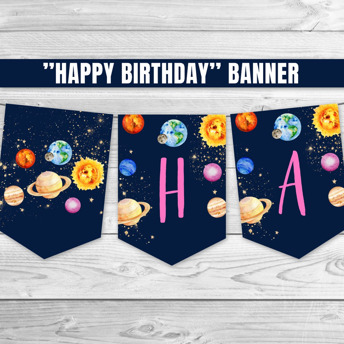 Space Birthday Banner Blue Gold Galaxy Birthday Banner Planets | Etsy