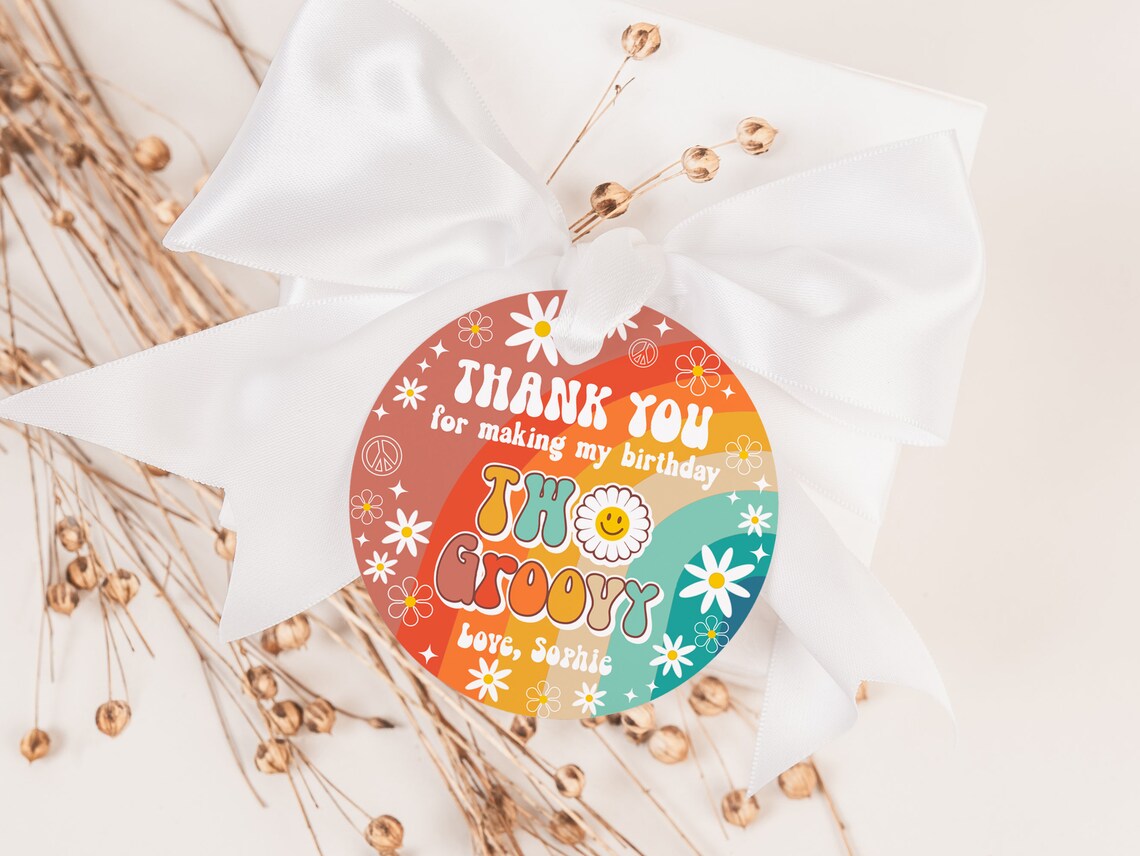 EDITABLE Two Groovy Birthday Favor Thank You Tag Groovy Birthday Favor ...