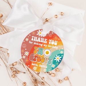 EDITABLE Two Groovy Birthday Favor Thank You Tag Groovy Birthday Favor ...