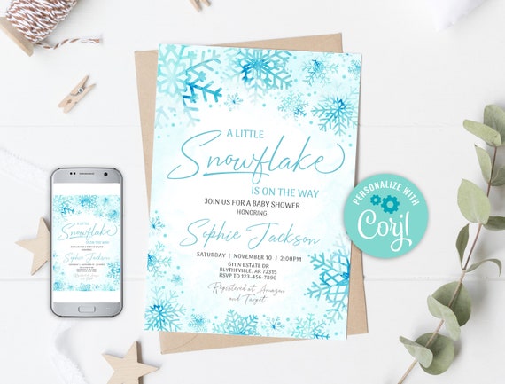 Editable Snowflake Baby Shower Invitation A Little Snowflake | Etsy