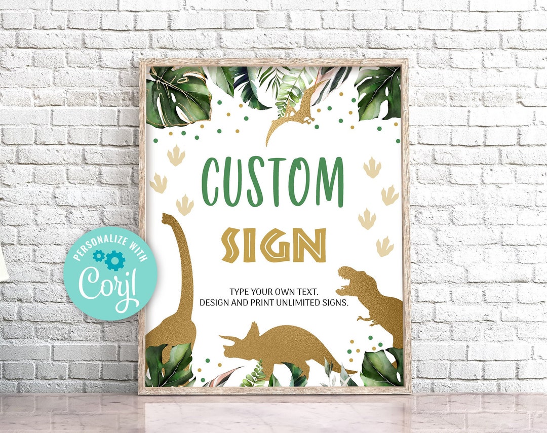 EDITABLE Dinosaur Birthday Table Sign, Gold Dinosaur Sign. Custom ...