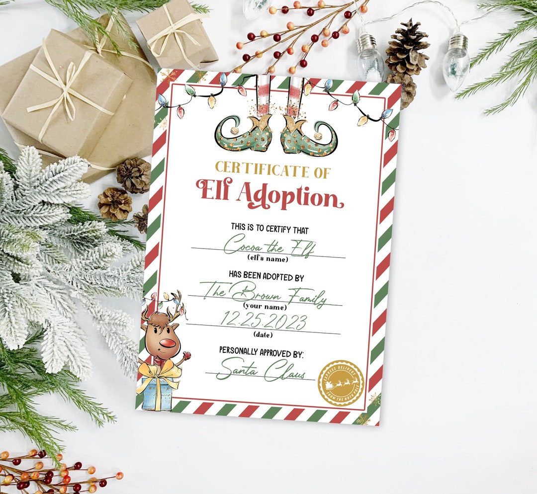 Editable Elf Adoption Certificate Adopt an Elf Certificate Christmas ...