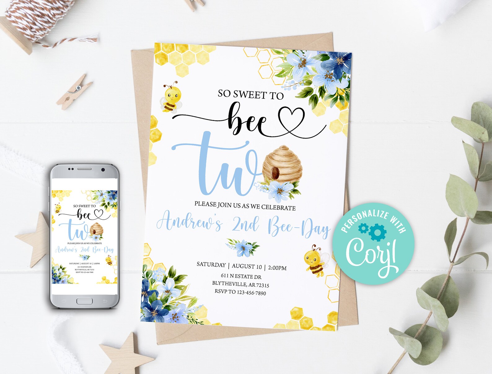 Editable 2nd Bee Birthday Invitation Bumble Bee Birthday Party - Etsy