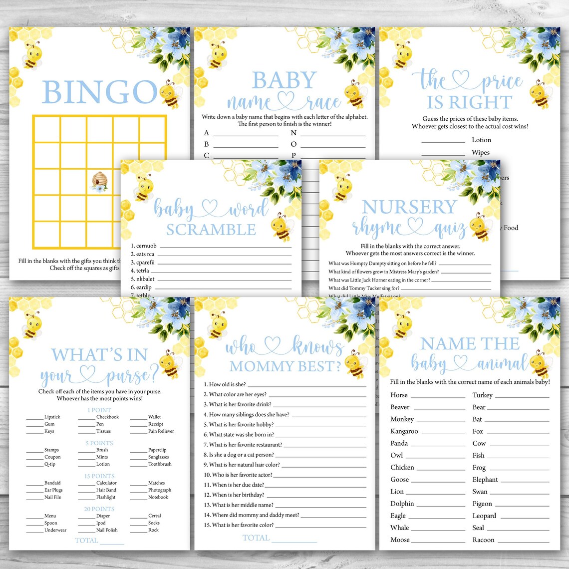 Bee Baby Shower Games Set Honey Bee Baby Shower Game Package - Etsy