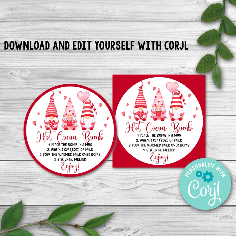 Editable Valentine Gnome Hot Cocoa Bomb Tags Gnome Valentine's Day Gift ...