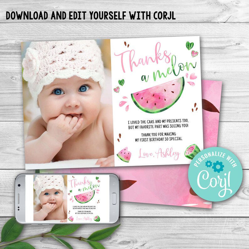 Thanks a Melon Thank You Card Editable Watermelon Thank You - Etsy