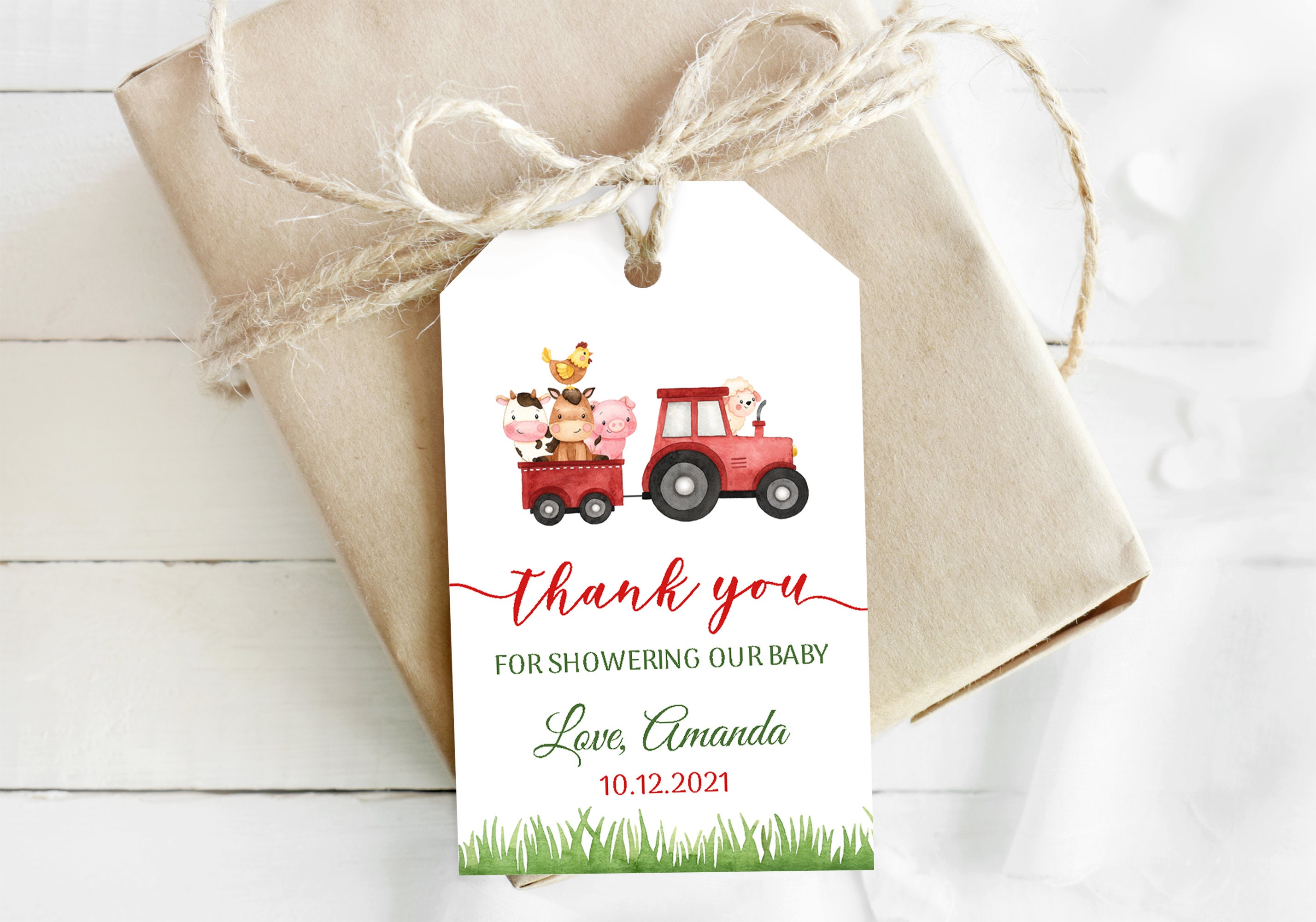 EDITABLE Farm Baby Shower Favor Tag, Printable Farm Animals Baby Shower ...