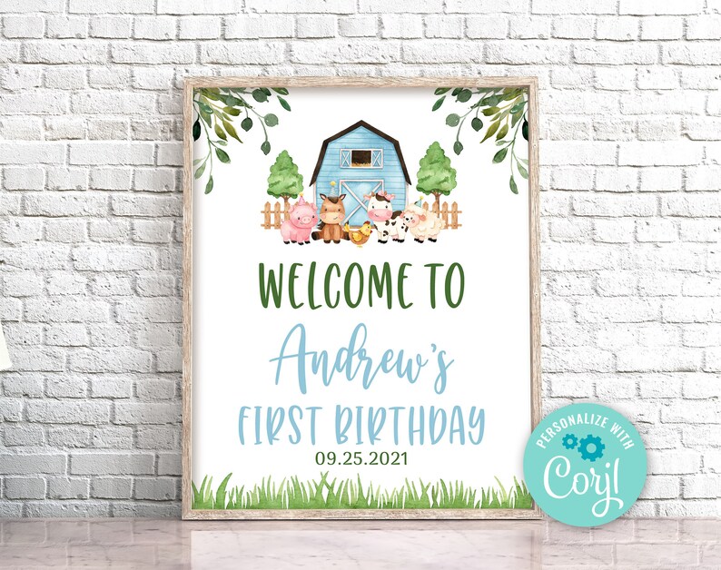 Editable Farm Birthday Welcome Sign Farm Animals Welcome Sign | Etsy