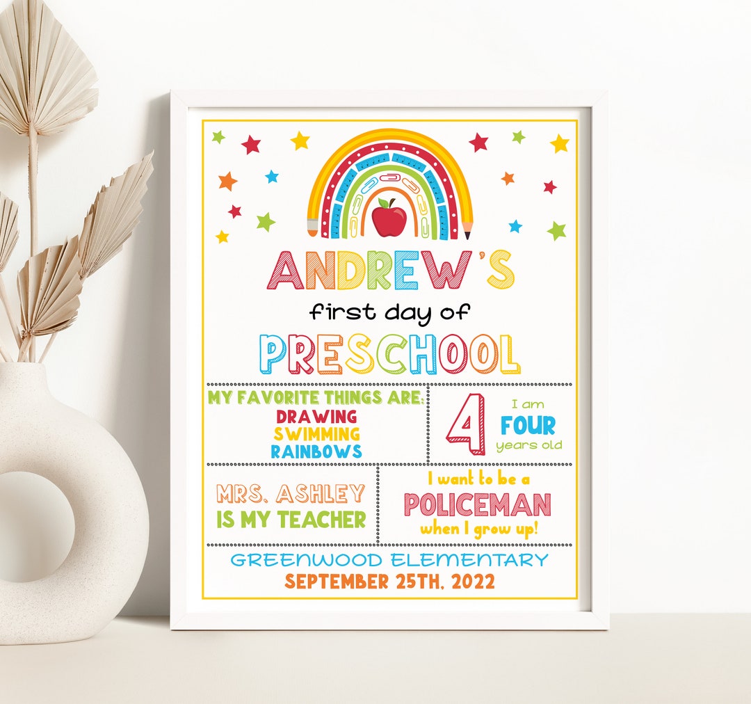 Editable First Day of Preschool Sign Personalized First Day of School ...