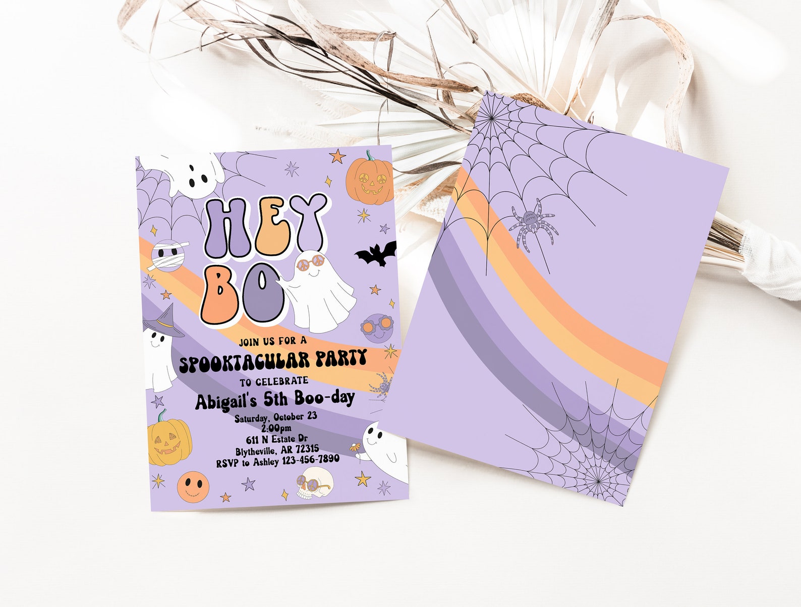 Editable Halloween Hey Boo Ghost Invitation Purple Retro - Etsy
