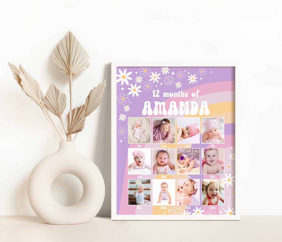 Editable Groovy First 12 Months Photo Collage Groovy One First - Etsy