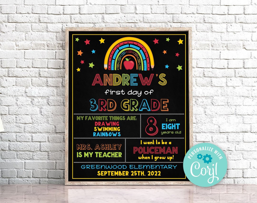 Editable First Day of 3rd Grade Sign Personalized First Day of School ...