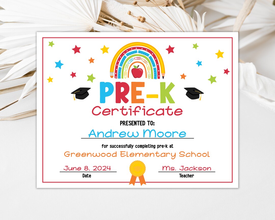 Editable Pre-k Graduation Certificate Pre-k Graduation Diploma School ...